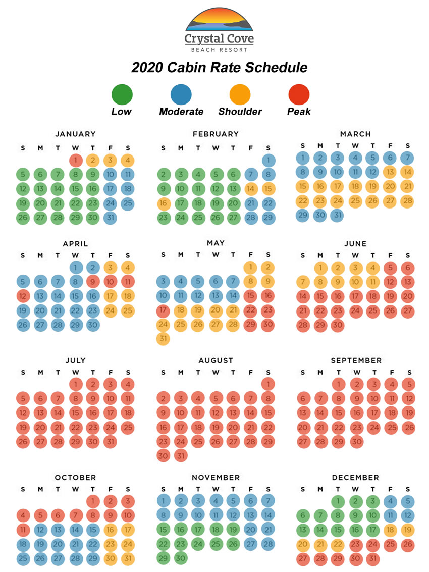 Cabin Rates | Crystal Cove Beach Resort